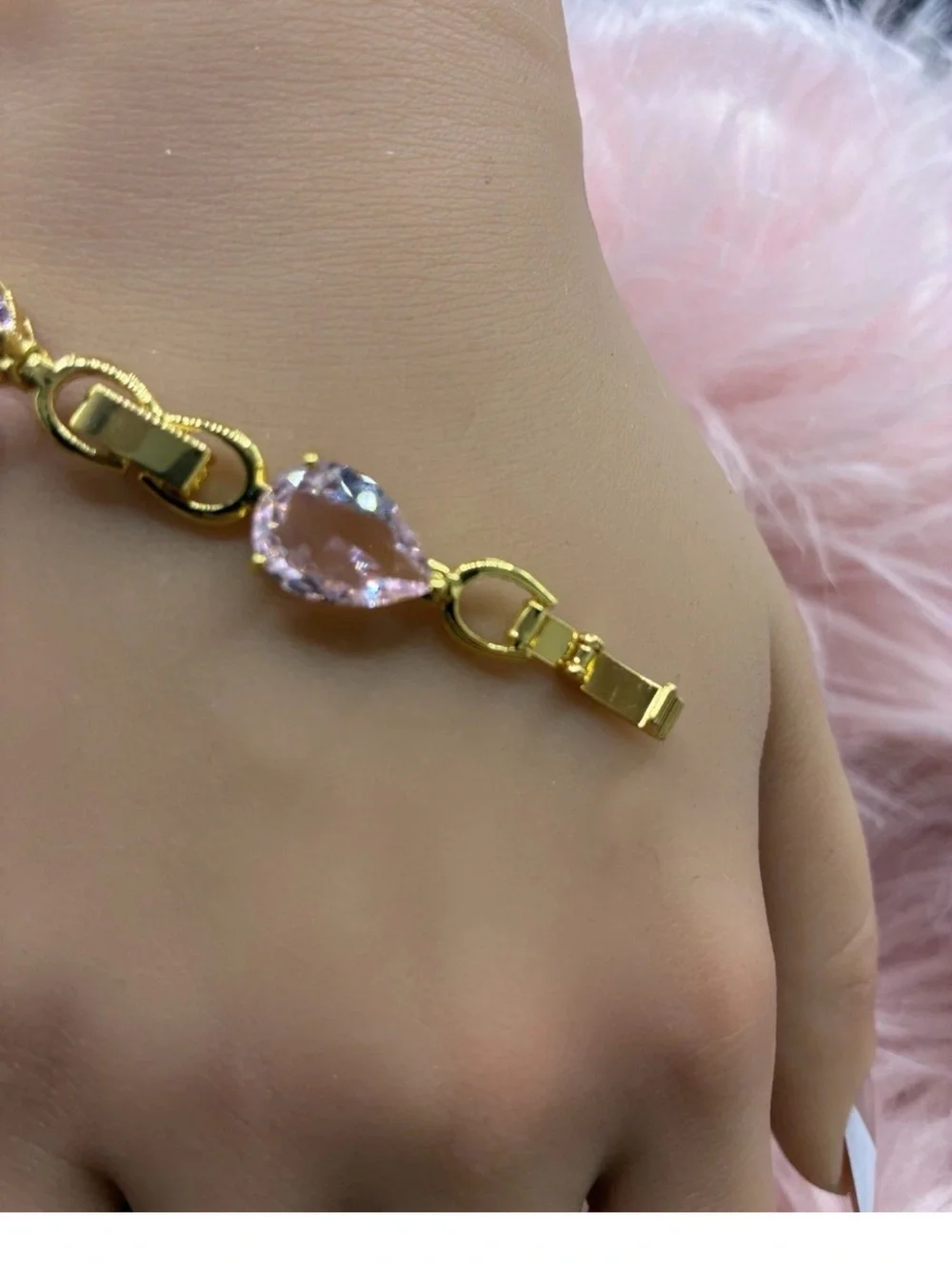 Source Unknown | Jewelry | New Gold Tone Pink Crystal Teardrop Link ...
